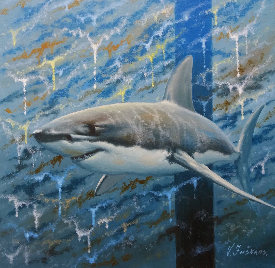 Original Big Shark Oil Painting Sea Fish Shark Abstract Painting ...