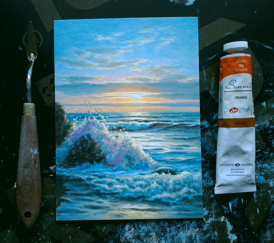 Rocky Seashore Oil Painting Original Art Seascape 7x5 In - Etsy