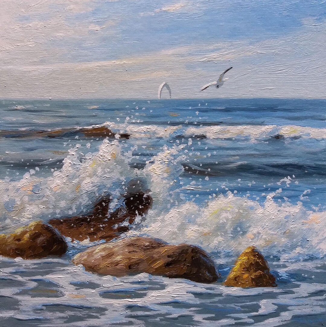 Mini Seascape Oil Painting Original Ocean Wall Art Seaside Coastal ...