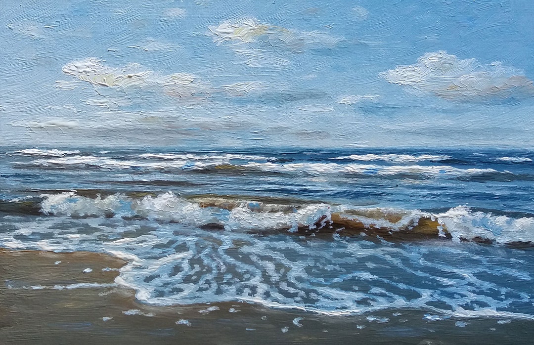 Miniature Seascape Oil Painting: Coastal Beach Waves, Original Art 4x6 ...
