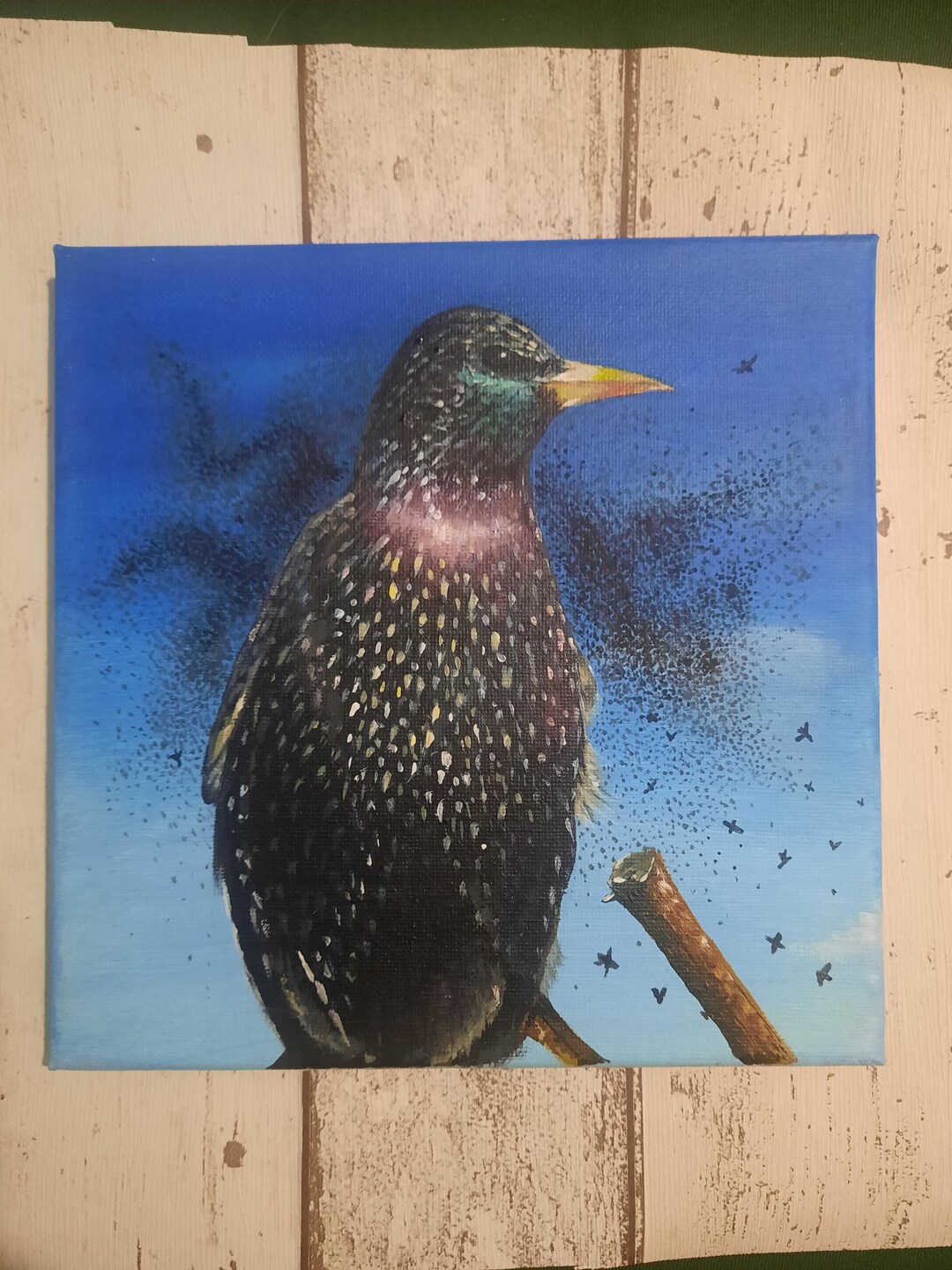 Bird Painting Starling Murmuration, Original Bird Artwork , Starling ...