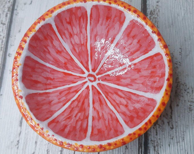 Pink Grapefruit Trinket Dish, Cute Fruit Themed MINI Trinket Dish, Half ...