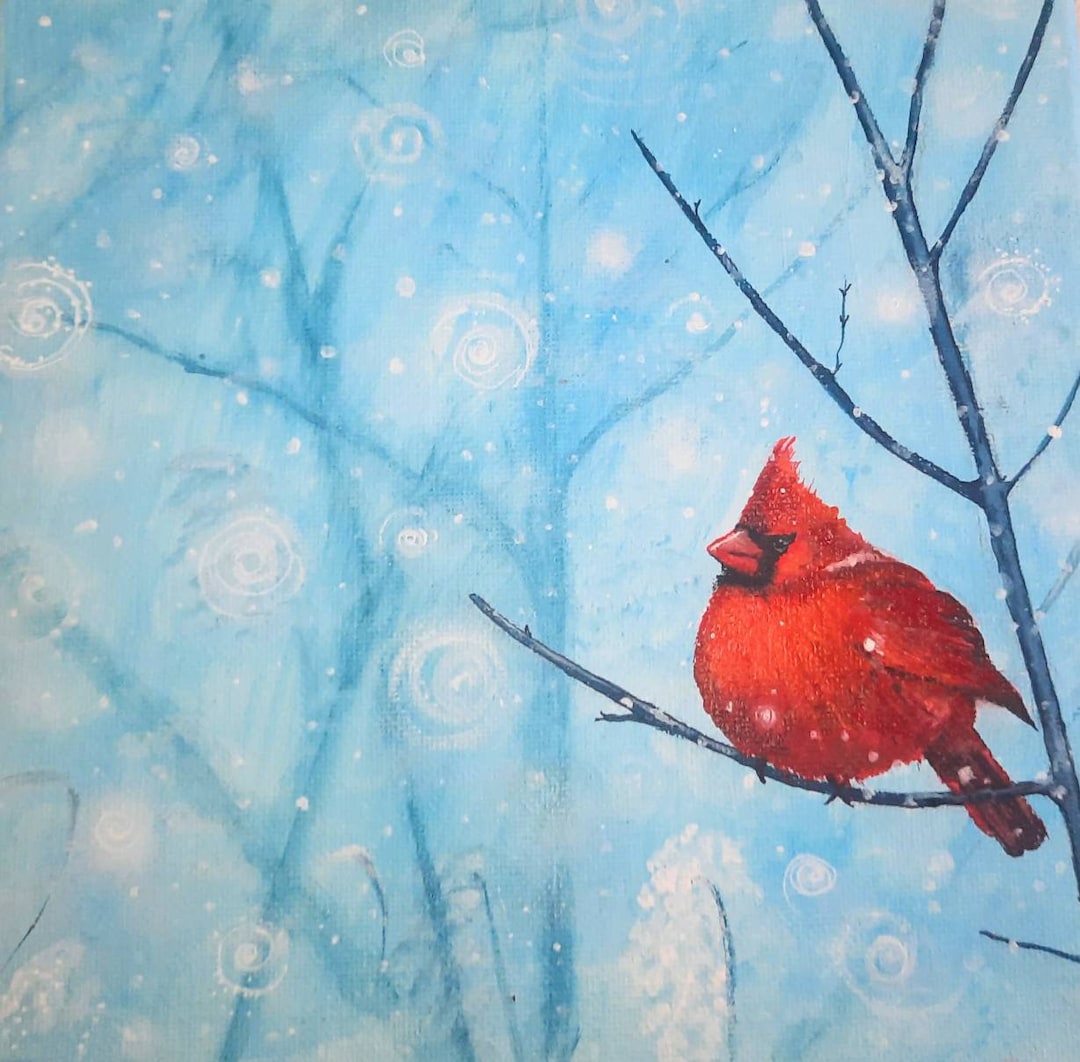 Red Cardinal Bird Painting, Red Cardinal Canvas, Bird Lover, Unique ...
