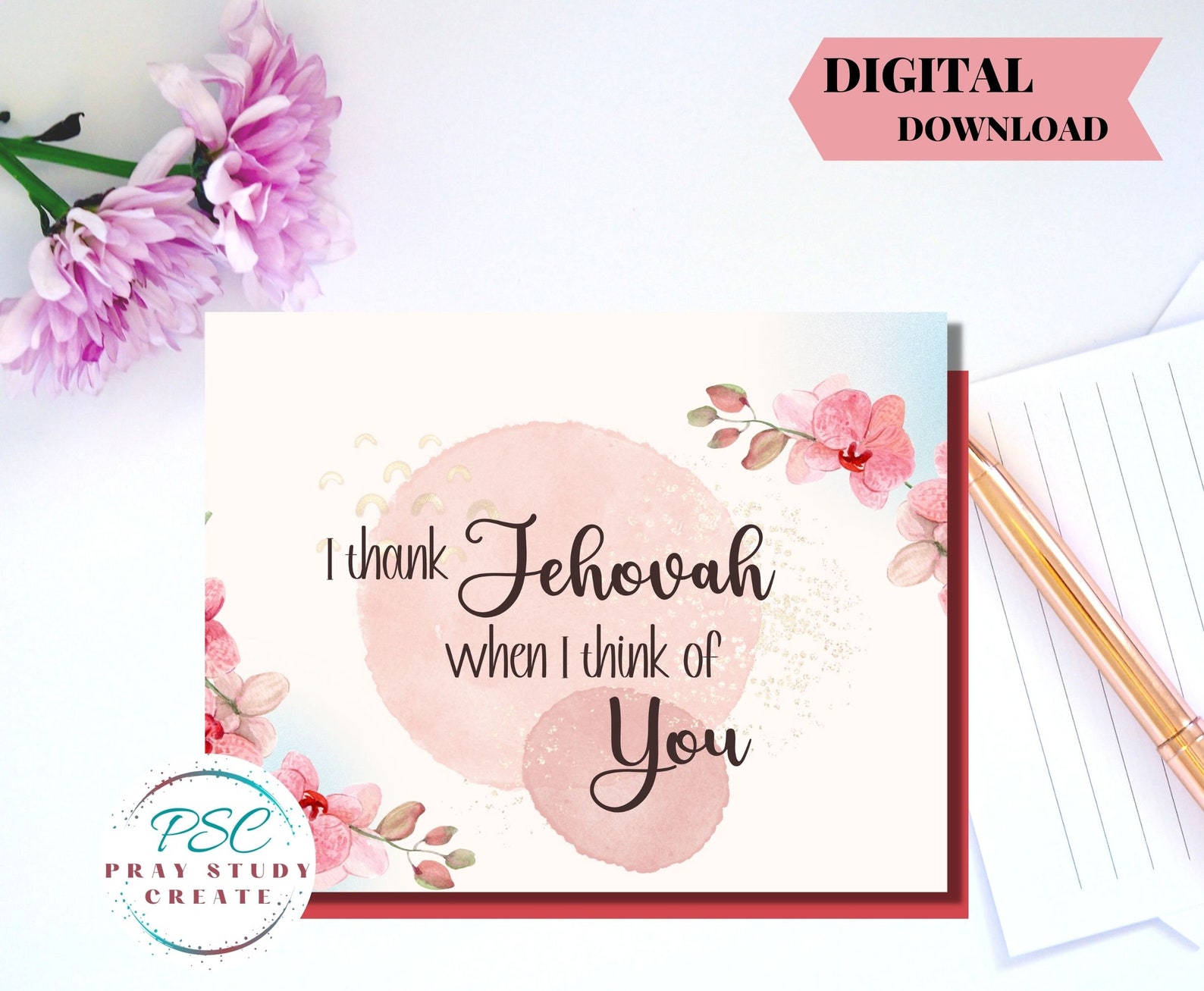 Printable JW Greeting Card| "i Thank Jehovah When I Think of You ...