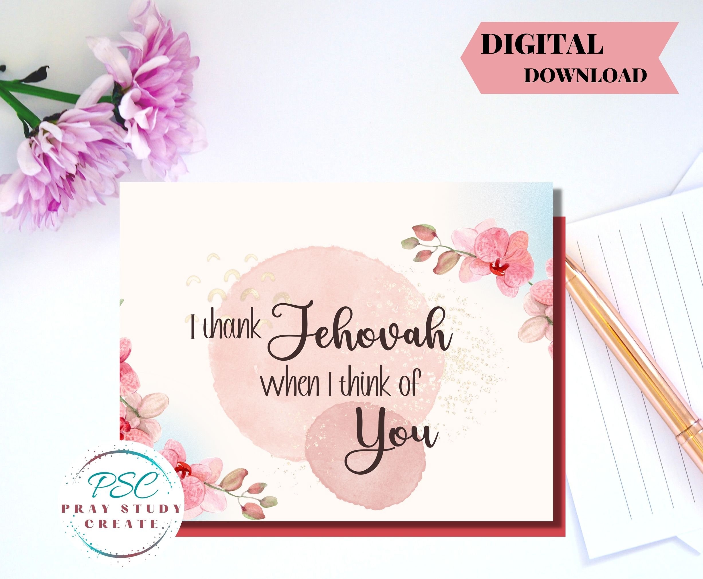 Printable JW Greeting Card| "i Thank Jehovah When I Think of You ...