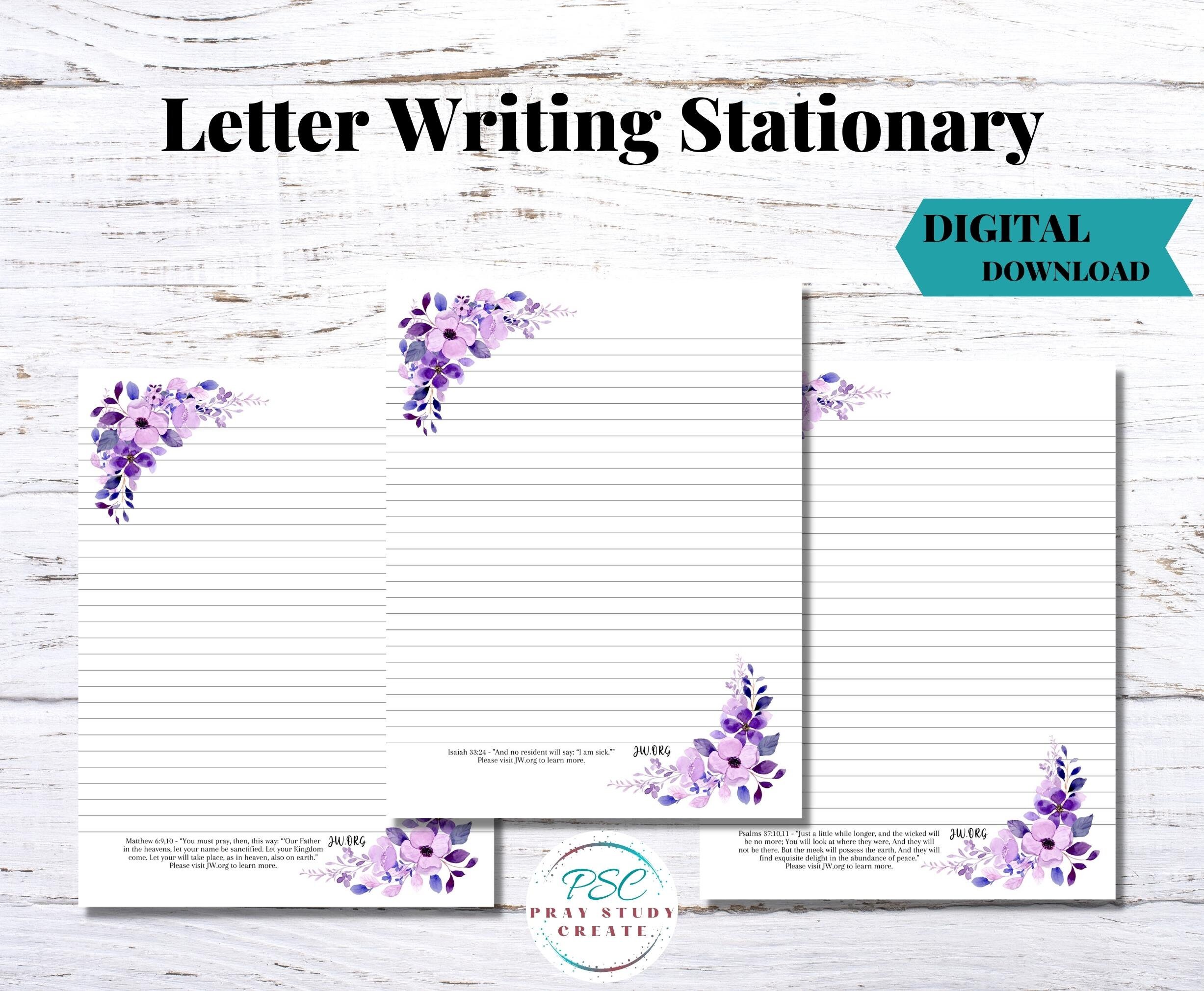 Printable Jehovah's Witness Letter Writing Paper-15 Pgs. JW Stationery ...