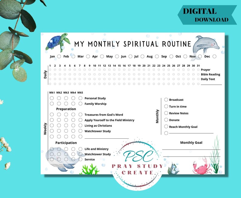 Printable Jehovah's Witness Spiritual Routine Tracker JW Instant ...