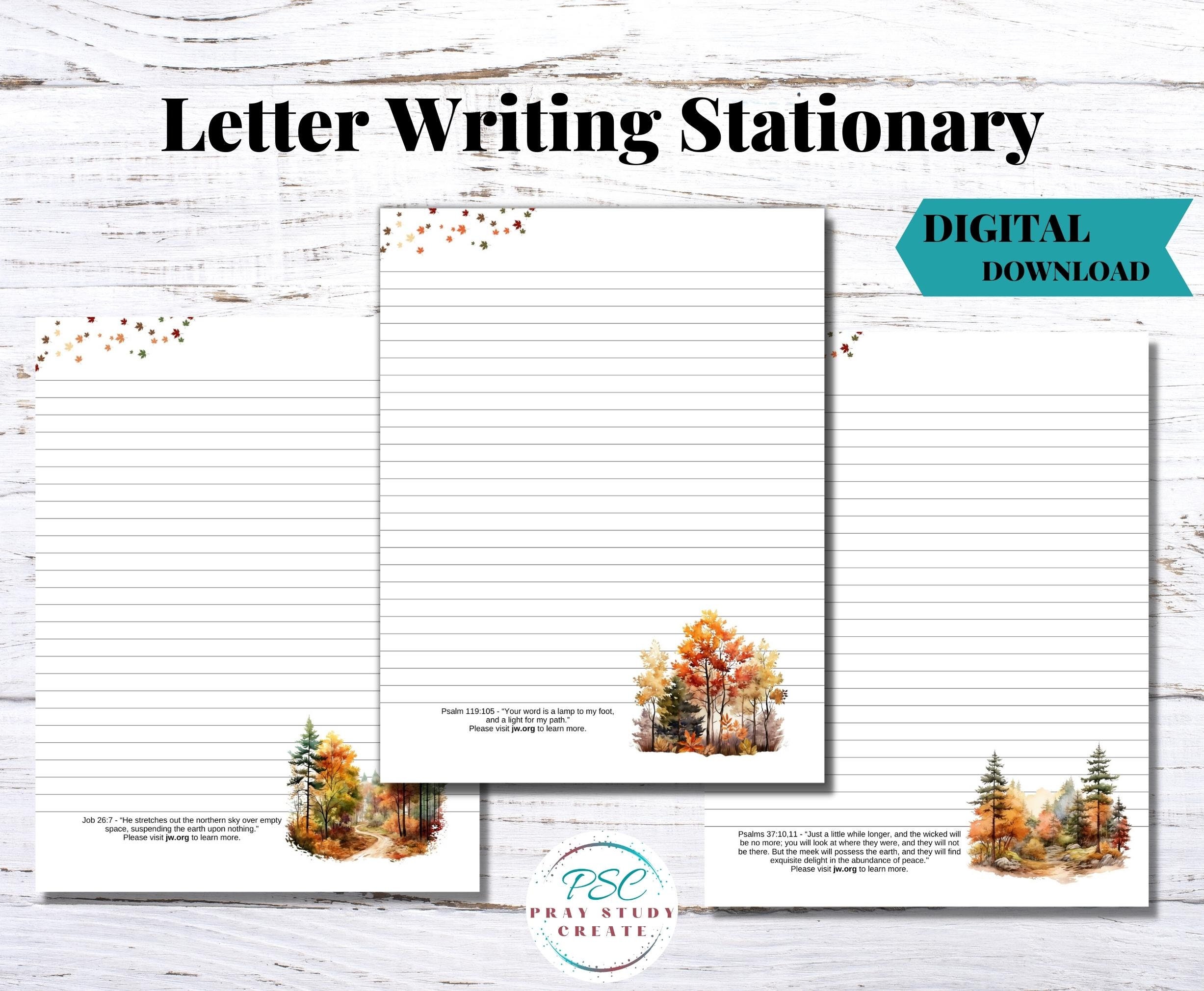 Printable Jehovah's Witness Letter Writing Paper-15 Pgs. JW Stationery ...