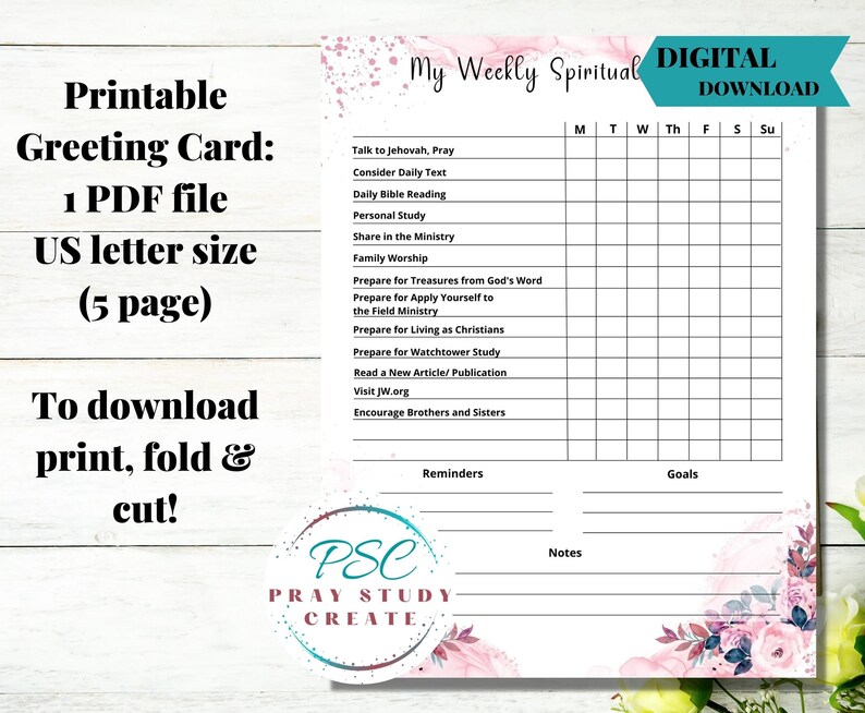 Printable Jehovah's Witness Spiritual Routine Tracker JW Instant ...