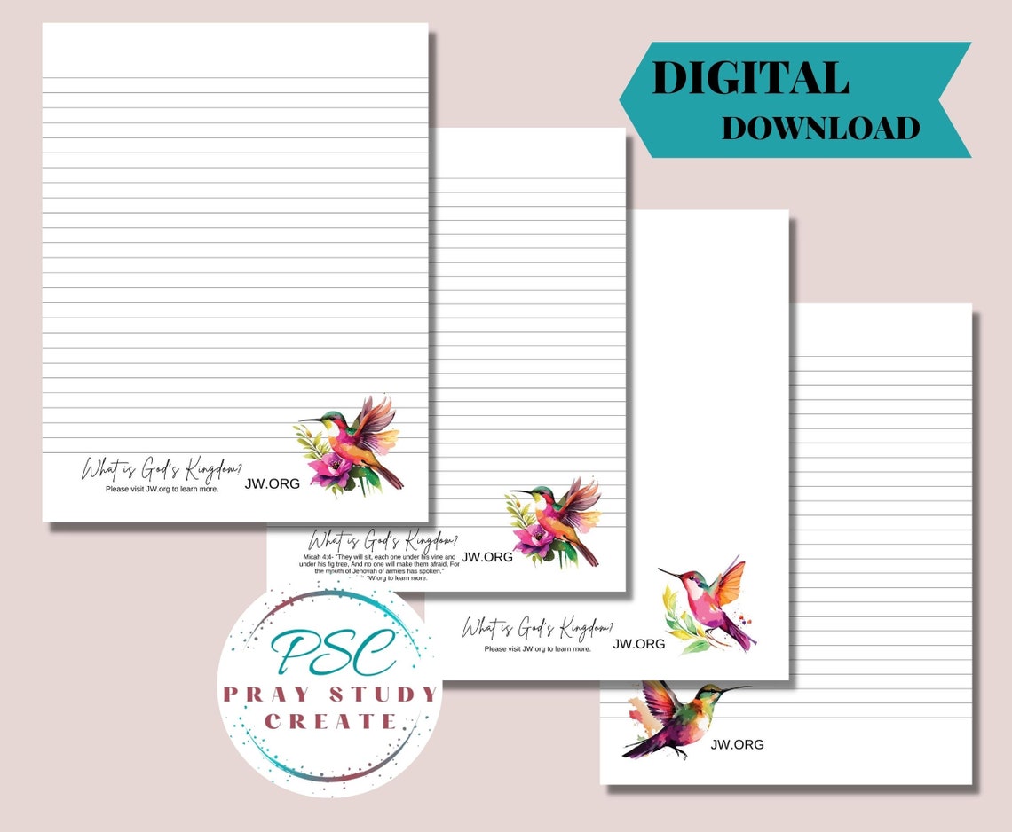Printable Jehovah's Witness Letter Writing Paper-15 Pgs. JW Stationery ...