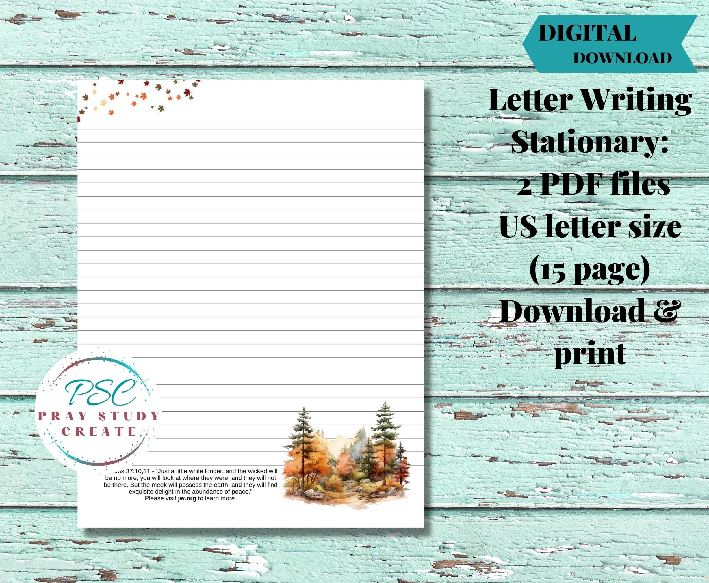 Printable Jehovah's Witness Letter Writing Paper-15 Pgs. JW Stationery ...