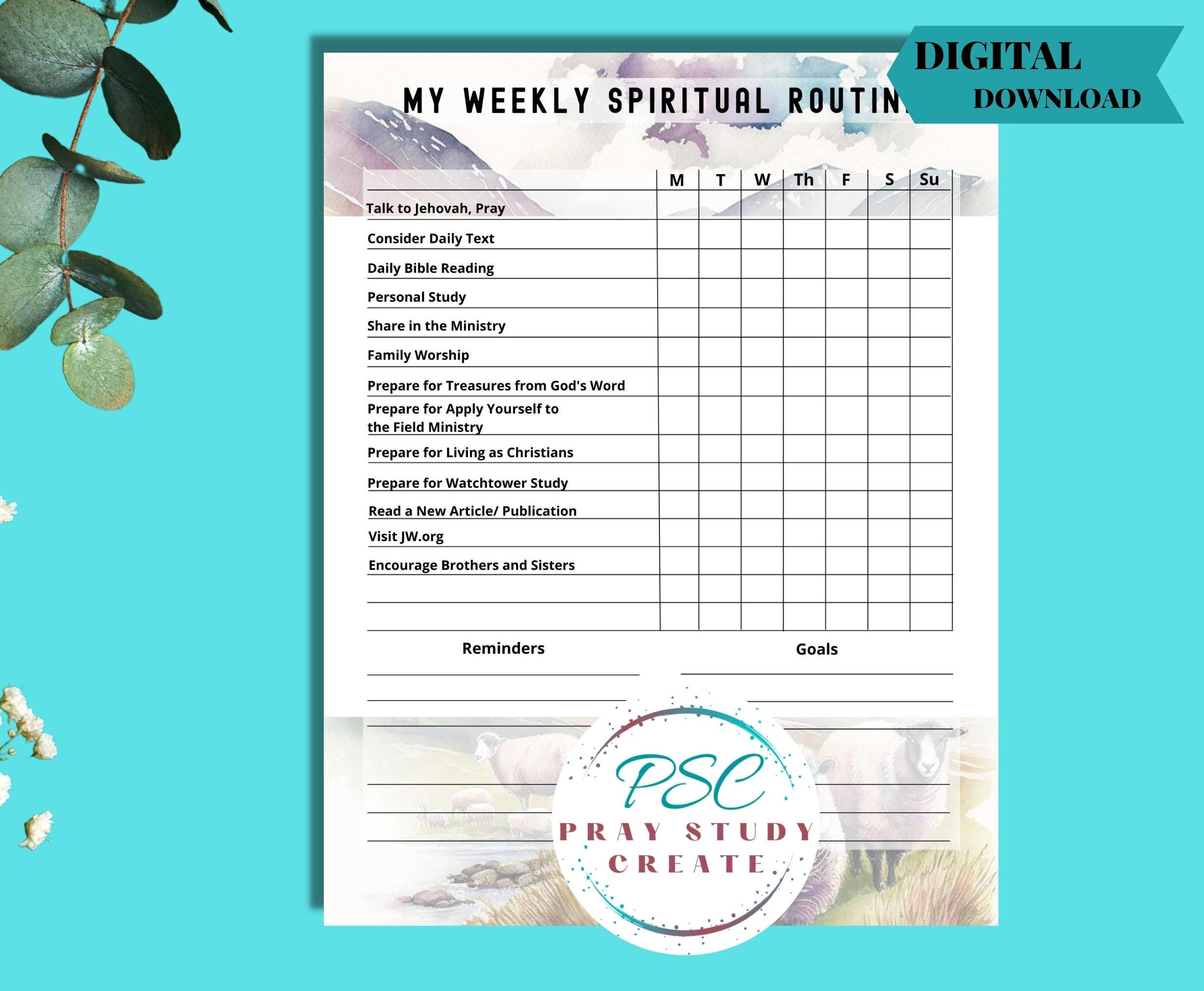 Printable Jehovah's Witness Spiritual Routine Tracker JW Instant ...