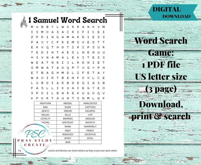 Printable Bible Word Search, 1 Samuel, JW Game (digital Download) - Etsy