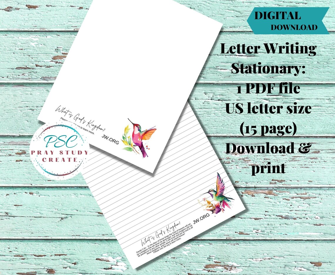Printable Jehovah's Witness Letter Writing Paper-15 Pgs. JW Stationery ...