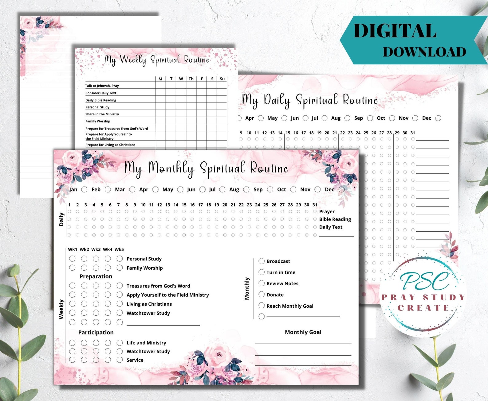 Printable Jehovah's Witness Spiritual Routine Tracker JW Instant ...