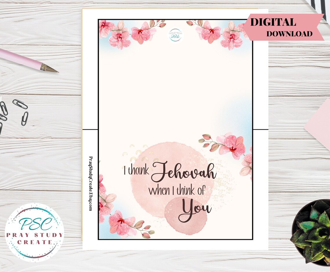 Printable JW Greeting Card| "i Thank Jehovah When I Think of You ...