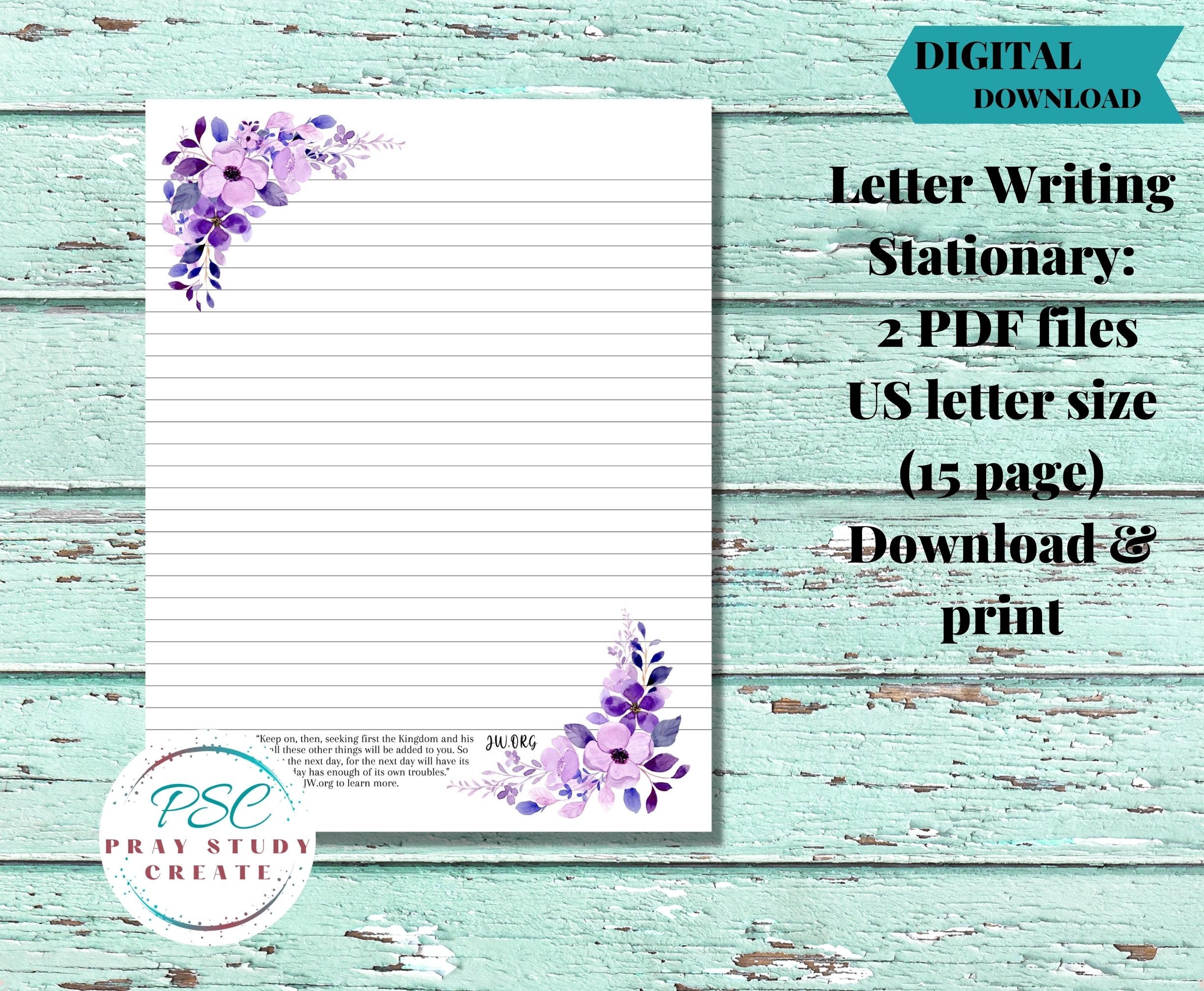 Printable Jehovah's Witness Letter Writing Paper-15 Pgs. JW Stationery ...
