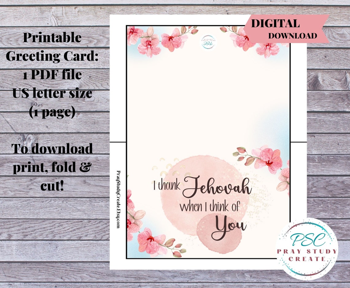 Printable JW Greeting Card| "i Thank Jehovah When I Think of You ...