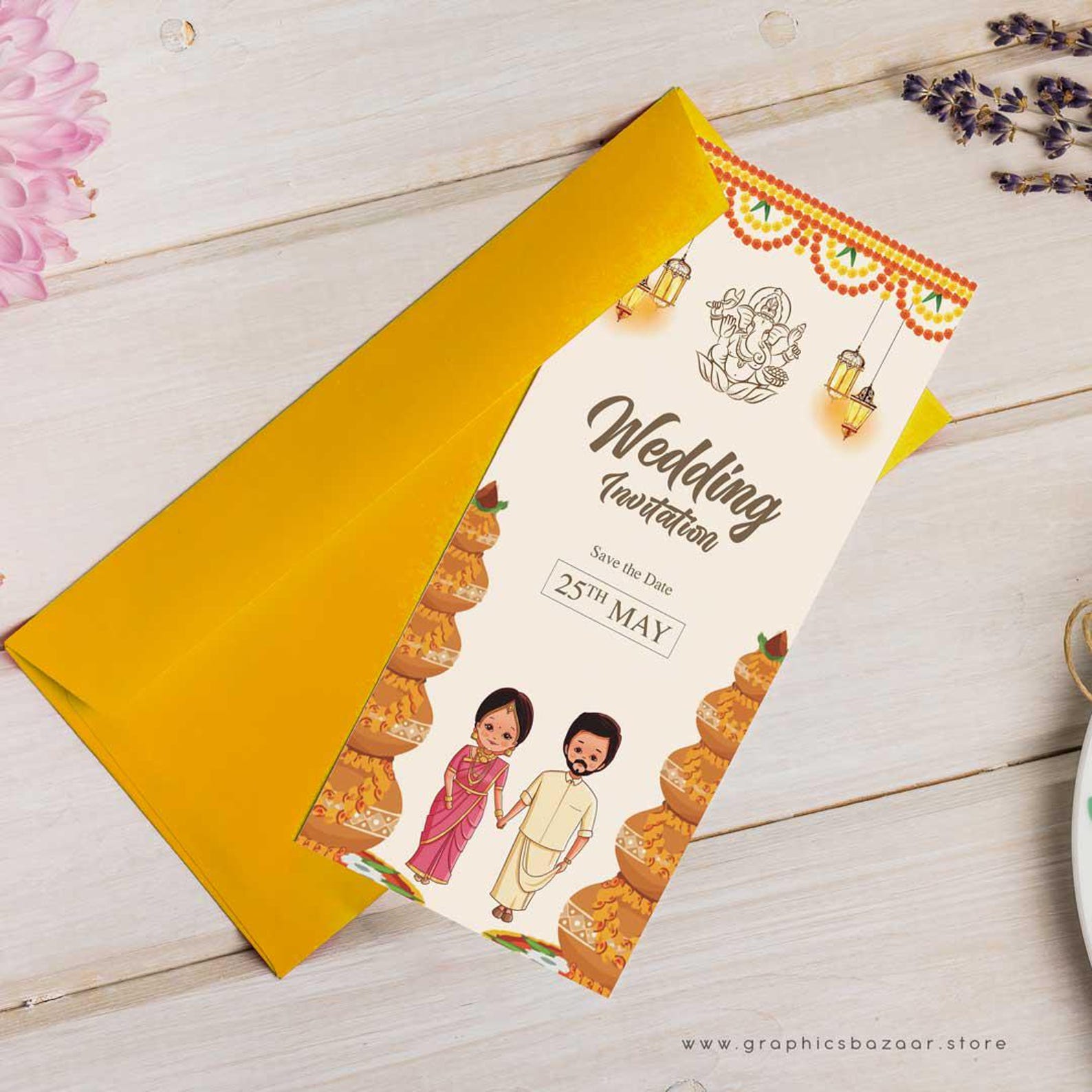 South Indian Wedding Card - Reception Bundle Template | Editable ...
