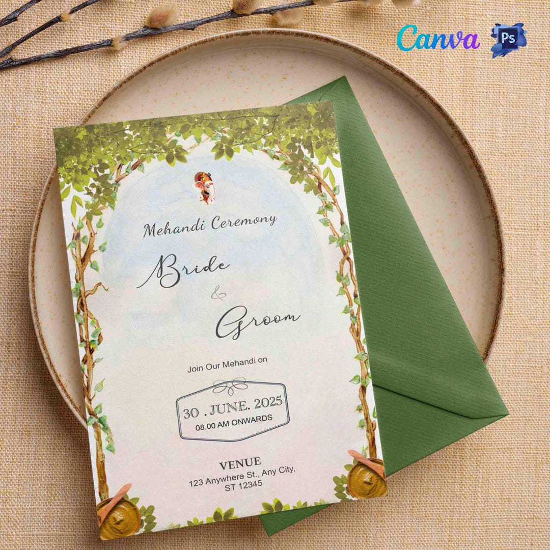 Editable Mehandi Wedding Card | Mehandi Ceremony Card | Printable | DIY ...
