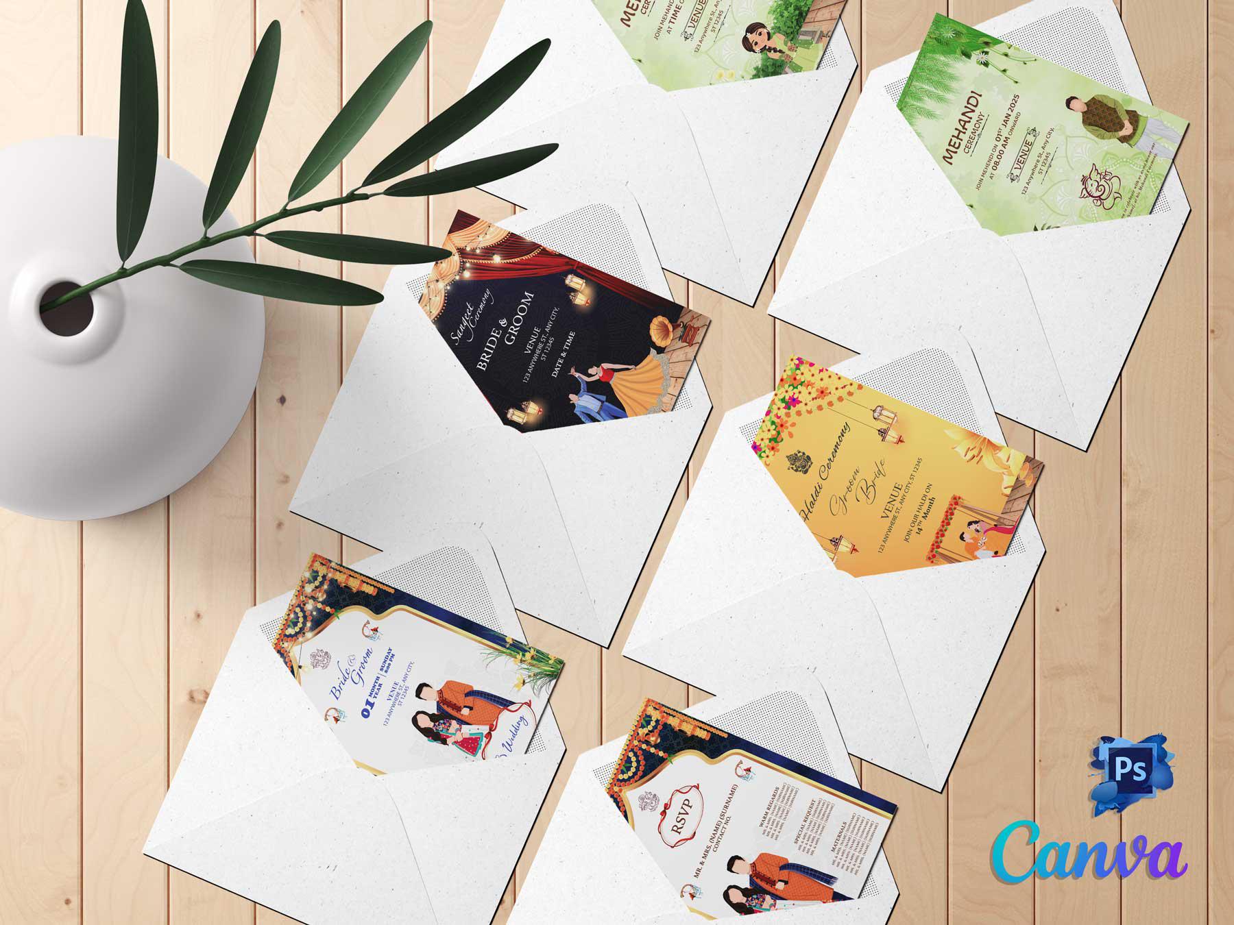 Editable Wedding Card Bundle | Traditional Wedding Card Design ...