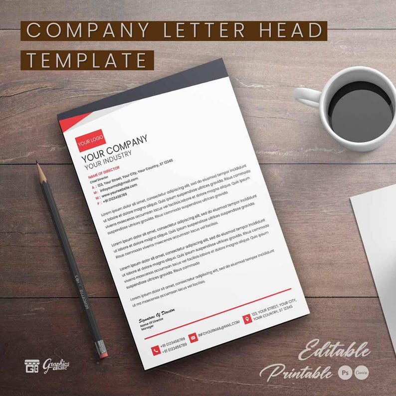 Corporate Letter Head Template | Printable | Editable | DIY ...