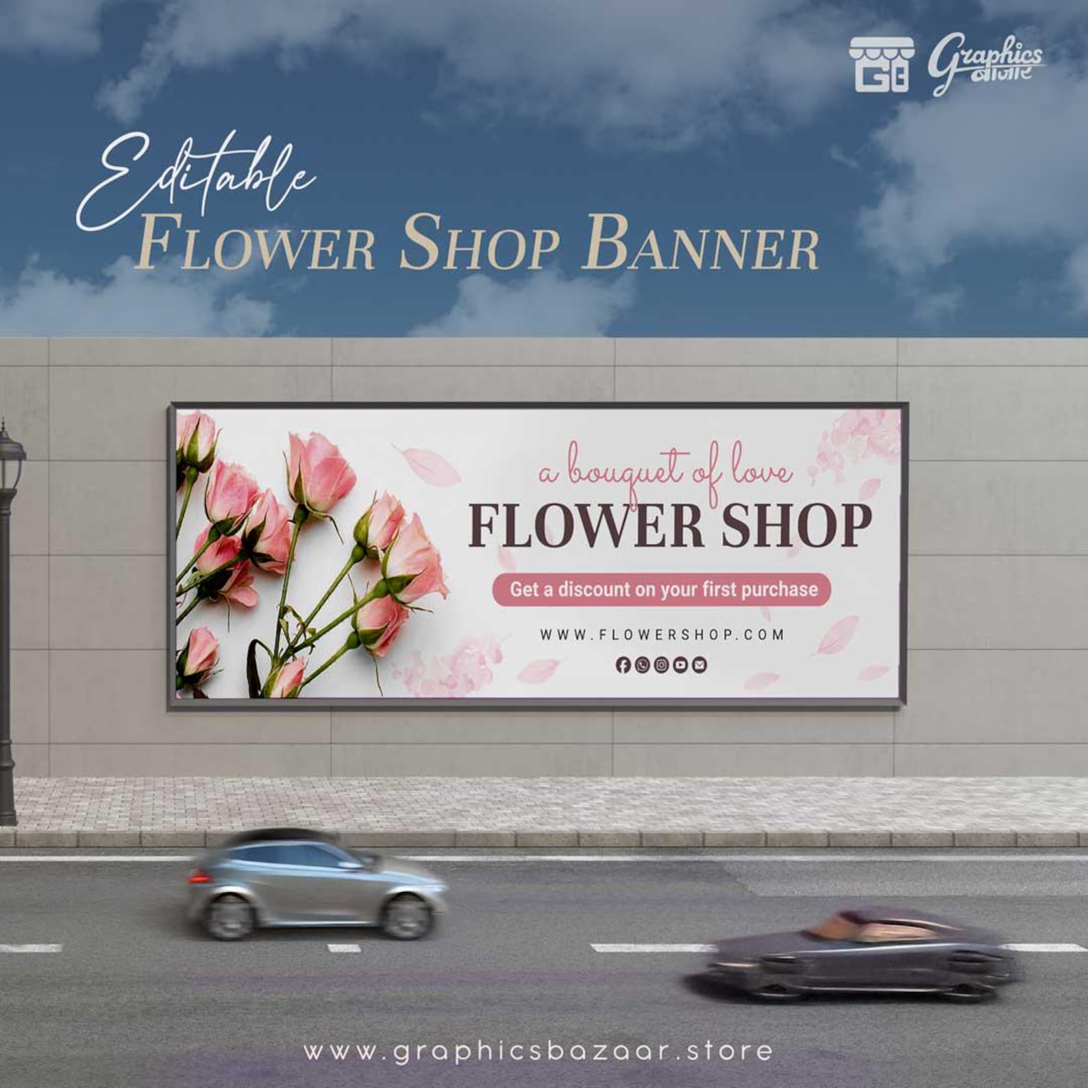 Flower Shop Banner Template | Printable | DIY | Floral Banner Design ...