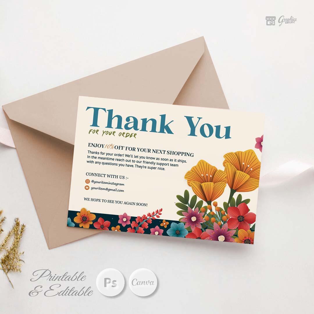 Thank You Card Template for Product Packaging Inserts|editable|diy ...