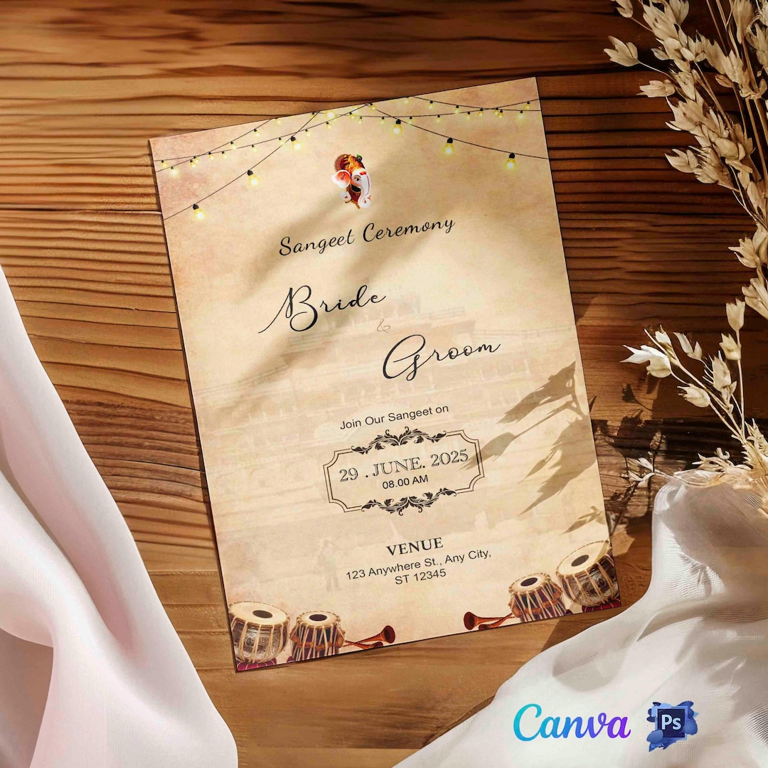 Editable Sangeet Wedding Card | Sangeet Ceremony Card | Printable | DIY ...