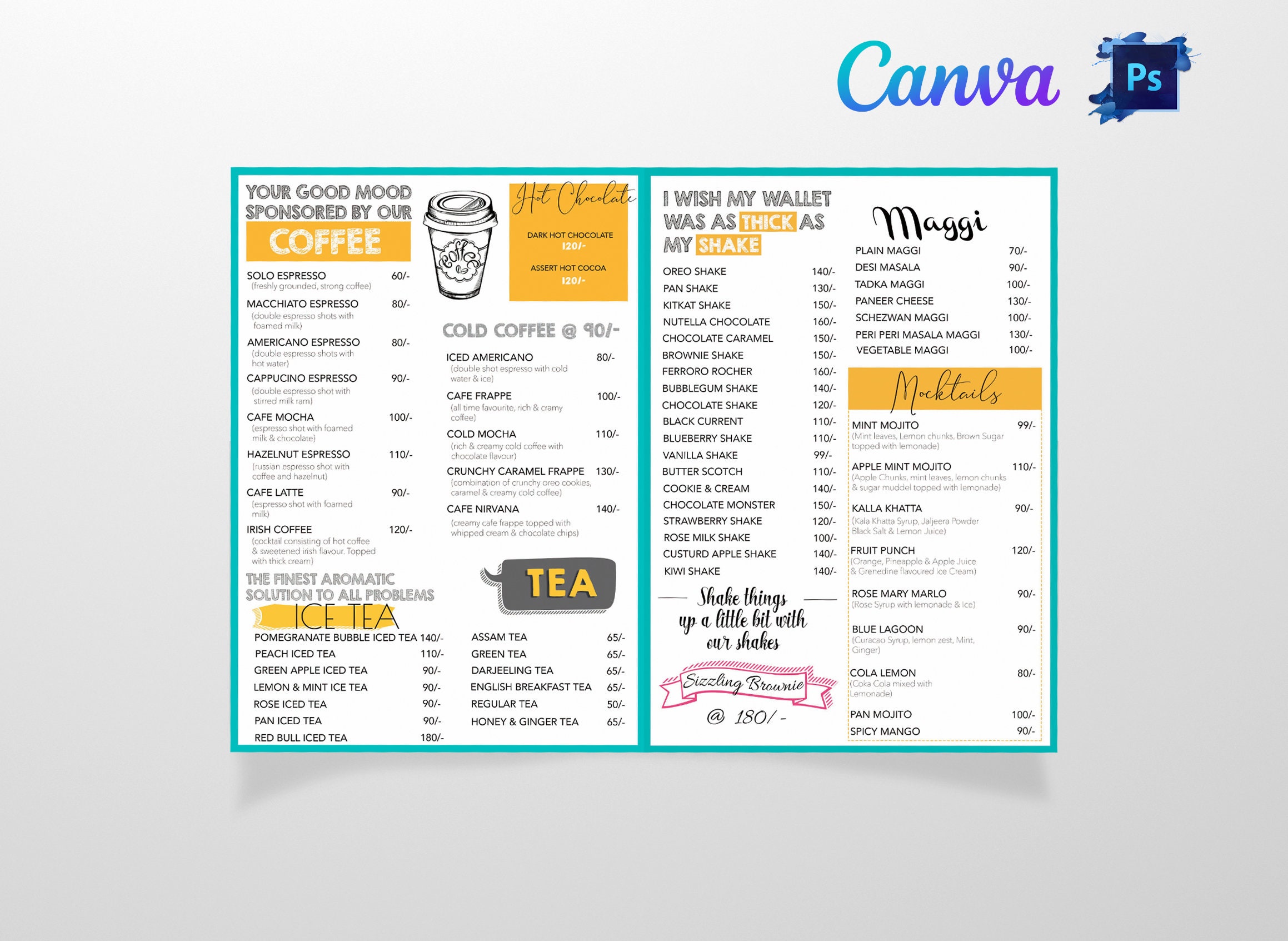 Self-edited Menu Canva Template, Restaurant Food Menu Cards, Coffee ...