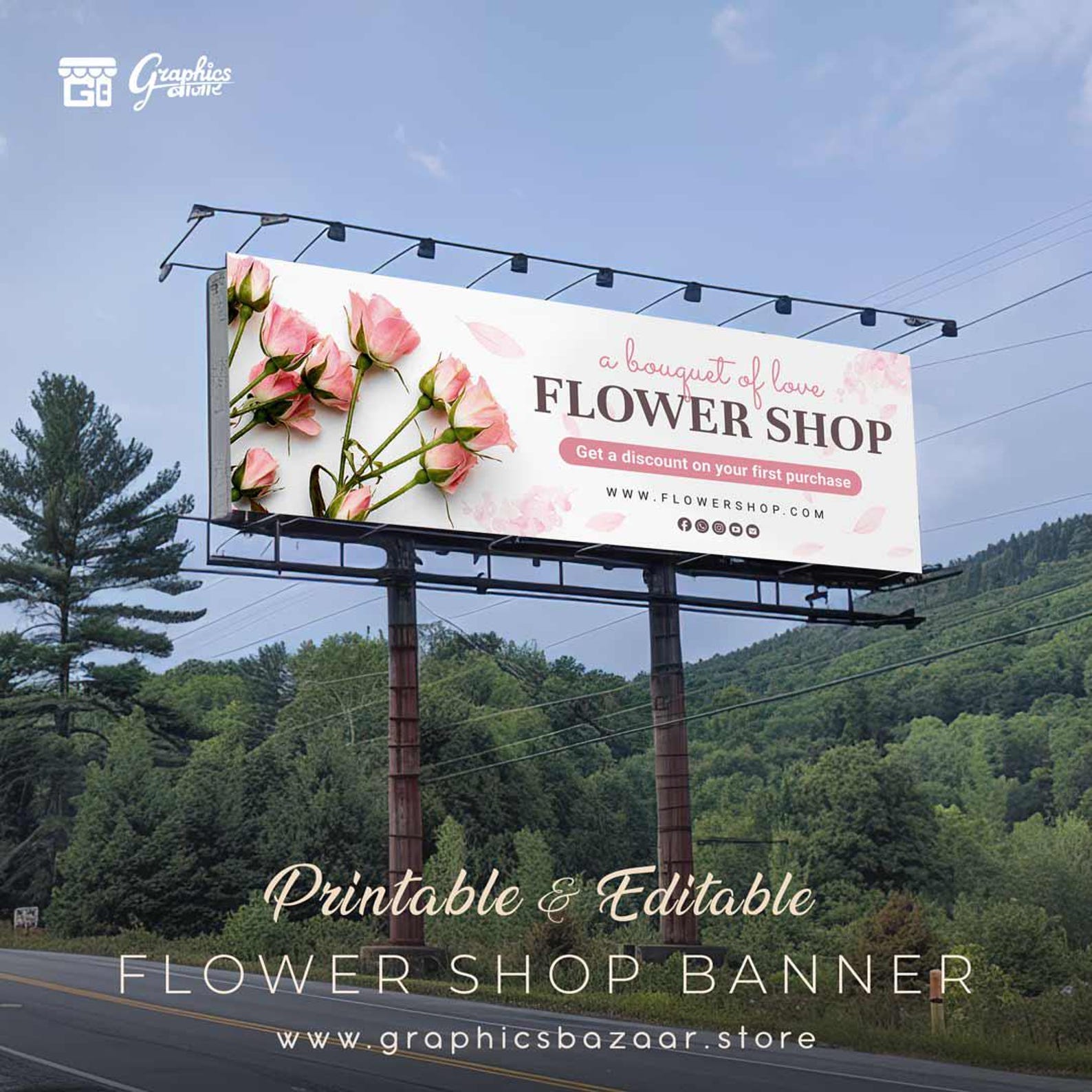 Flower Shop Banner Template | Printable | DIY | Floral Banner Design ...