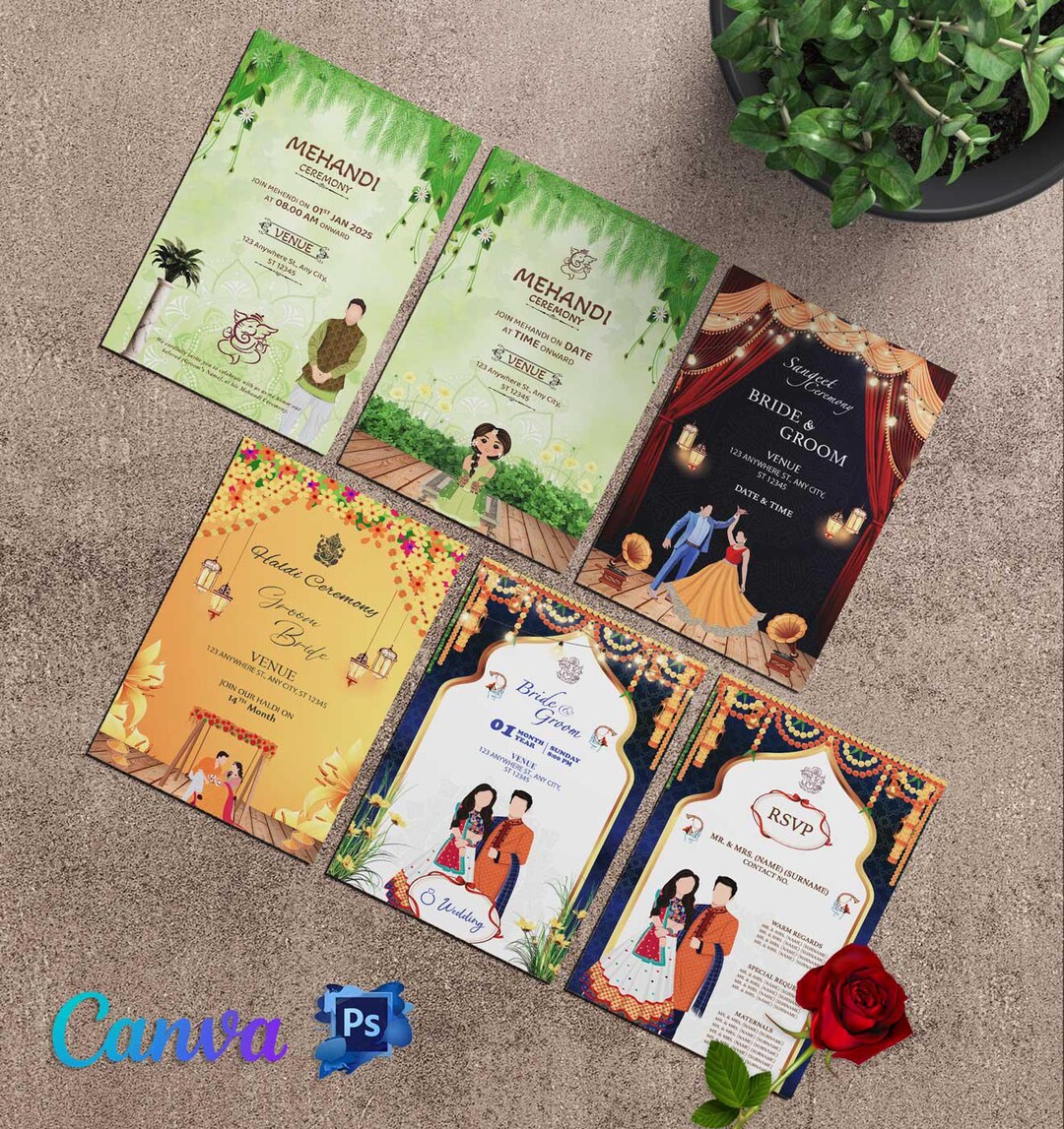 Editable Wedding Card Bundle | Traditional Wedding Card Design ...