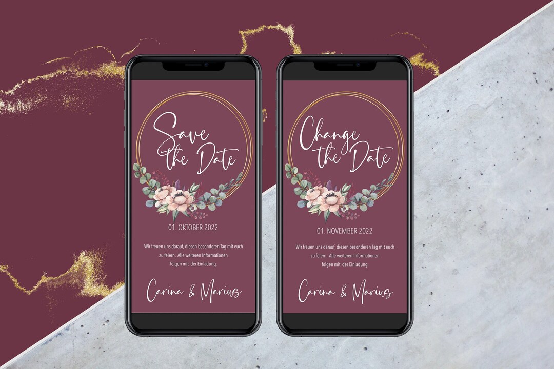 Ecard Save the Date /change the Date - Burgundy - Digital Cards for ...