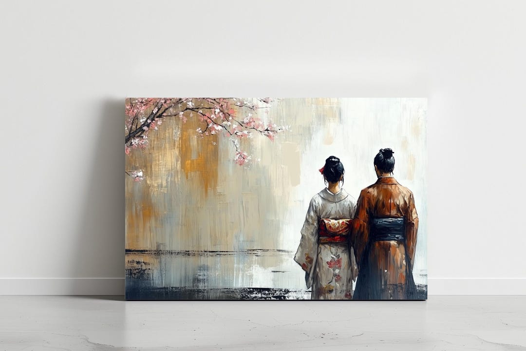 Samurai and Geisha Couple, Japanese Man & Woman, Modern Oil Paint ...