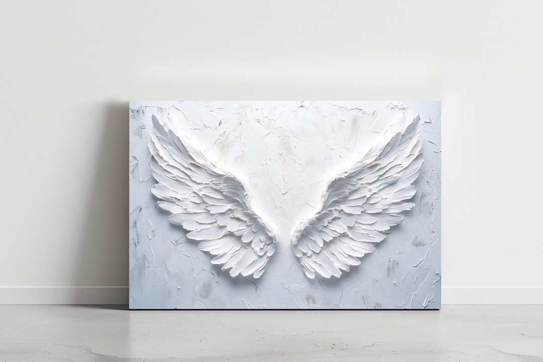 White Angel Wings Canvas Wall Art, Minimalist Spiritual Angel Decor ...
