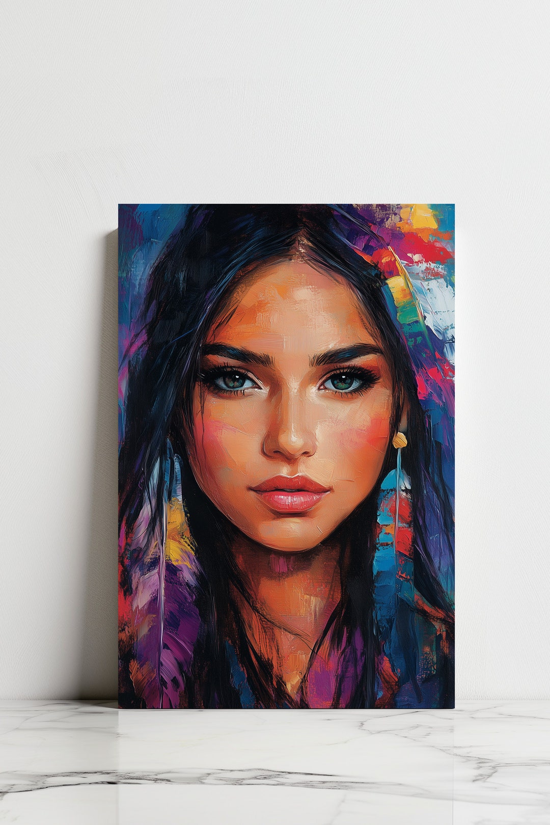Native American Woman Portrait: Abstract Canvas Art Print - Etsy