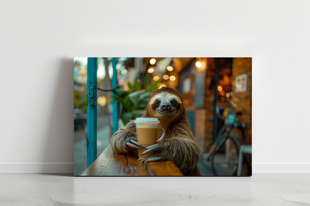 Cute Sloth Drinking Coffee, Funny Sloth Print, Sloth Coffee Gift ...