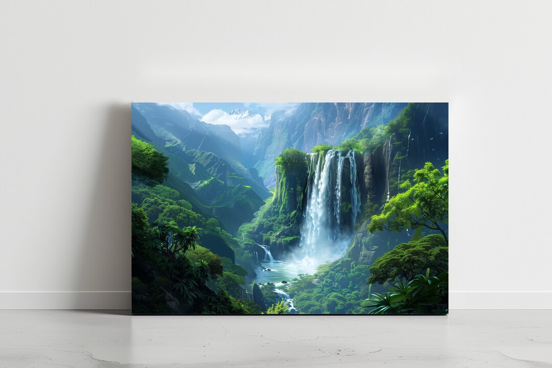 Beautiful Nature Waterfalls, Canvas Wall Art, Design, Poster, Print ...