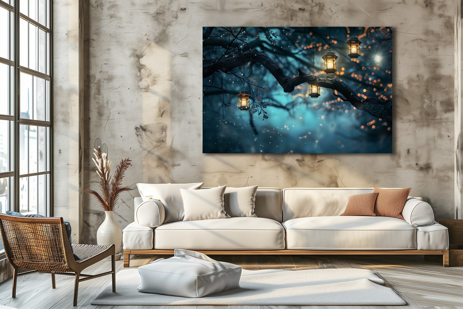 Magic Tree Enchanting Forest Scene Lanterns on the Tree Night Magic ...