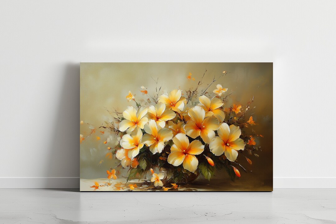 Frangipani Plumeria Flower Oil Paint Printing on Canvas, Original ...