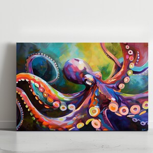 Octopus Wall Decor, Colorful Octopus, Canvas, Poster, Wildlife Art, Sea ...