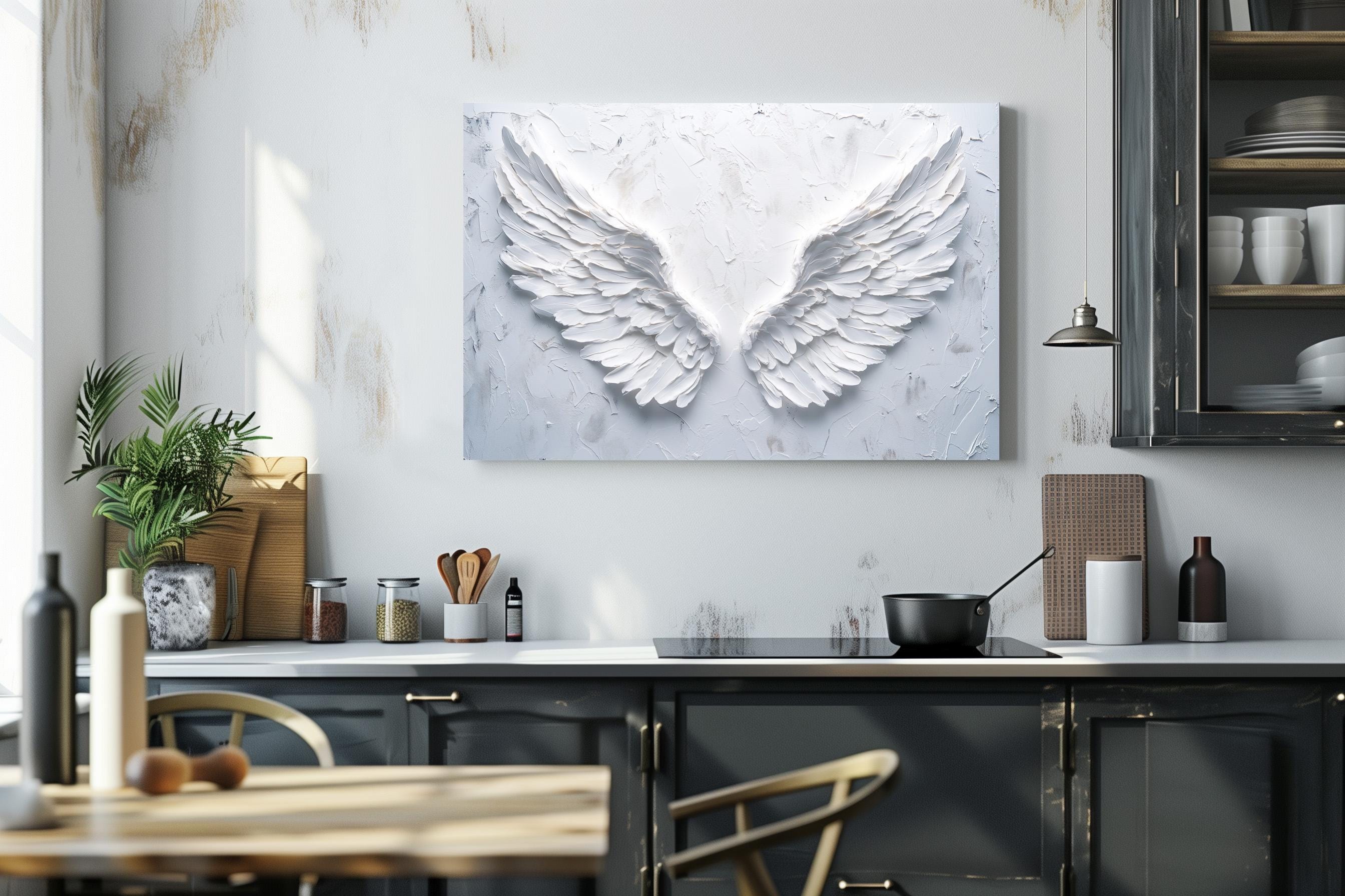 White Angel Wings Canvas Wall Art, Minimalist Spiritual Angel Decor ...