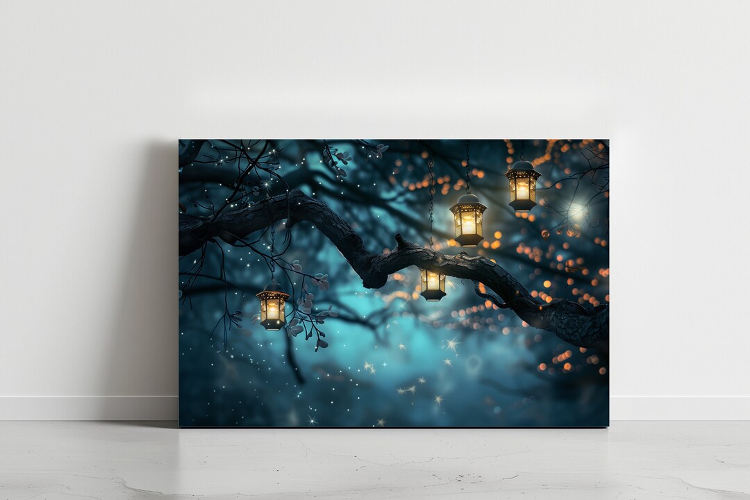 Magic Tree Enchanting Forest Scene Lanterns on the Tree Night Magic ...