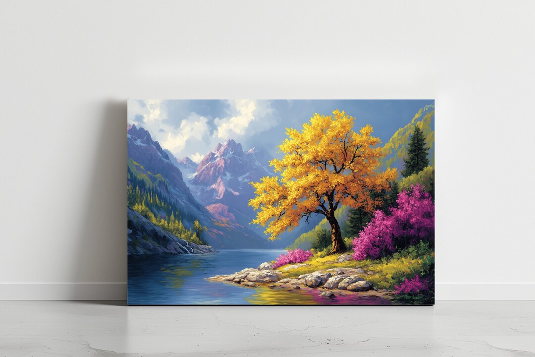 Magic Tree Enchanting Forest Scene, Mountains and River, Autumn ...