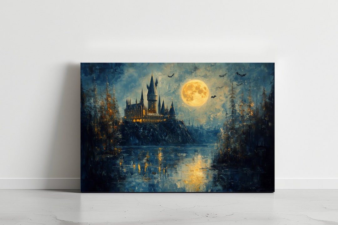 Wizard Castle Halloween, Full Moon, Castle Wizarding Inspired Poster ...