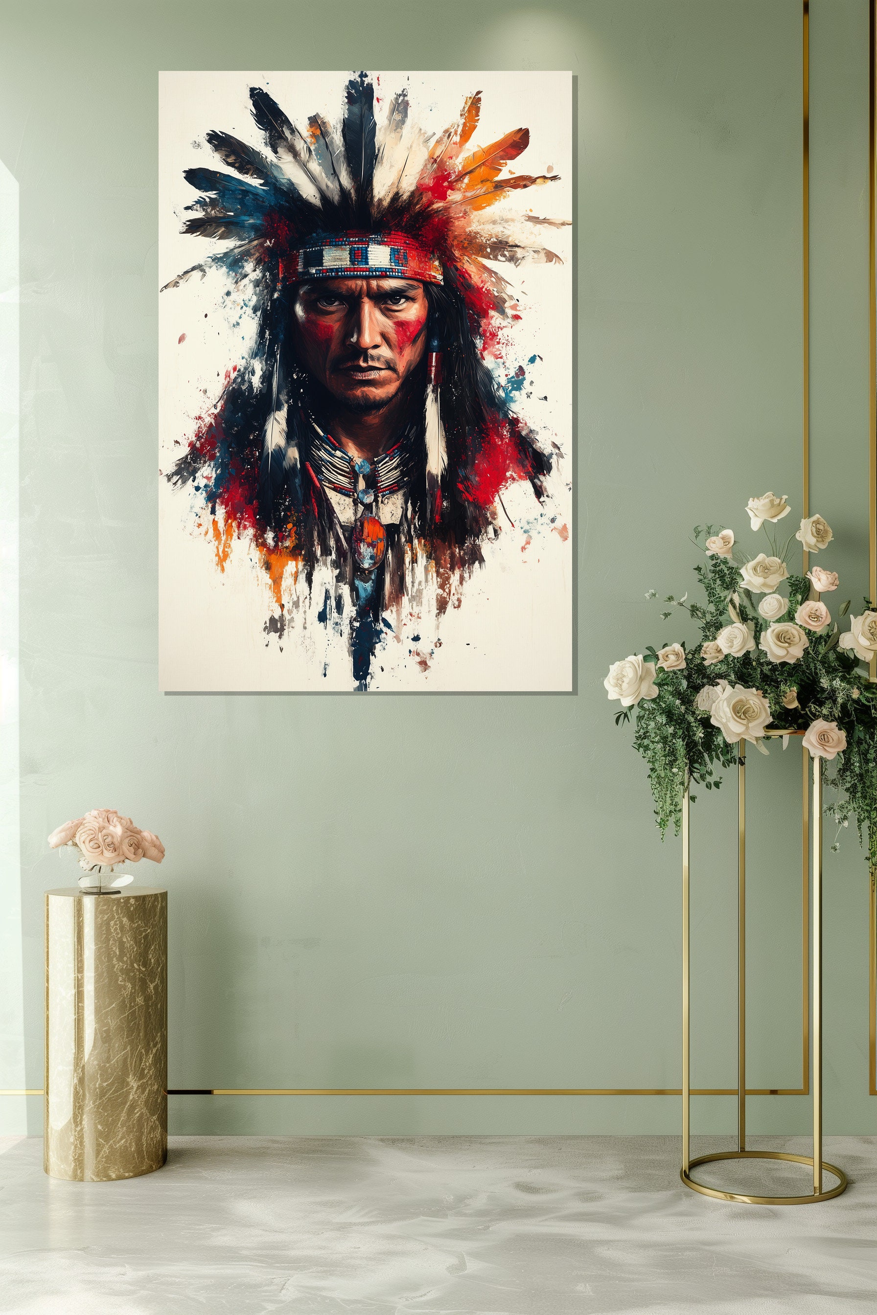 Native American Chief Portrait: Abstract Canvas Wall Art - Etsy