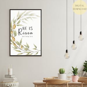 He is Risen, Matthew 28:6 Easter Printable Wall Art, Easter Print ...