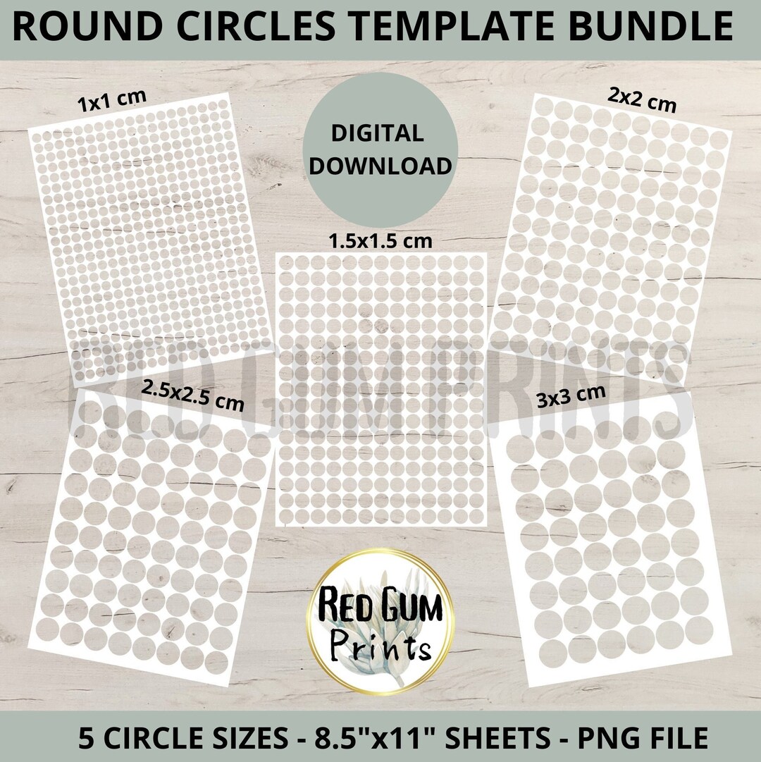 5 Sizes Round Circles Template Bundle, Digital Download, Label Sticker ...