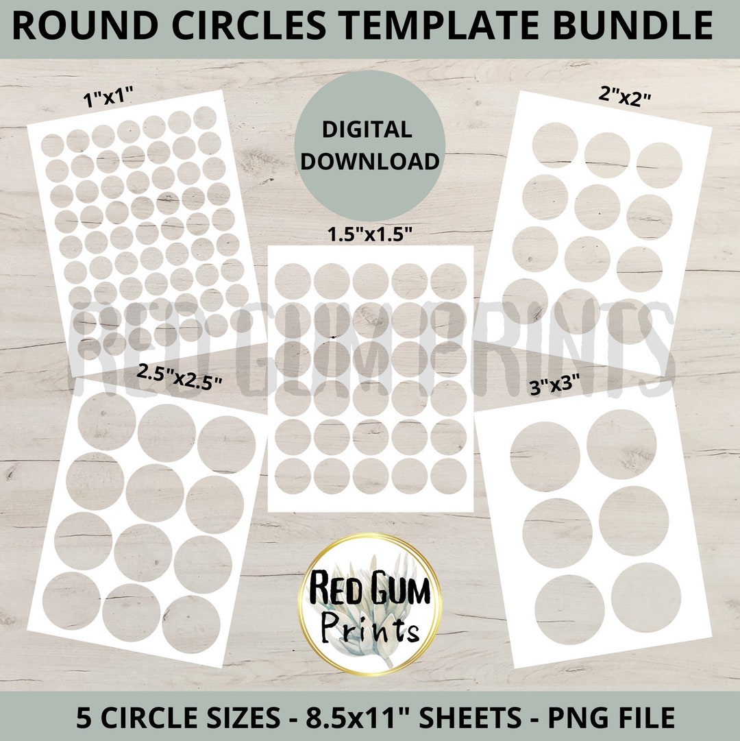 5 Sizes Round Circles Template Bundle, Digital Download, Label Sticker ...