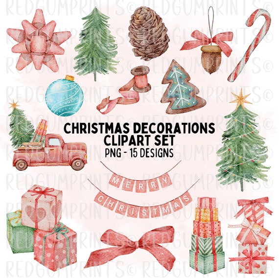 Christmas Decorations Clipart Christmas Tree PNG Clip Art - Etsy